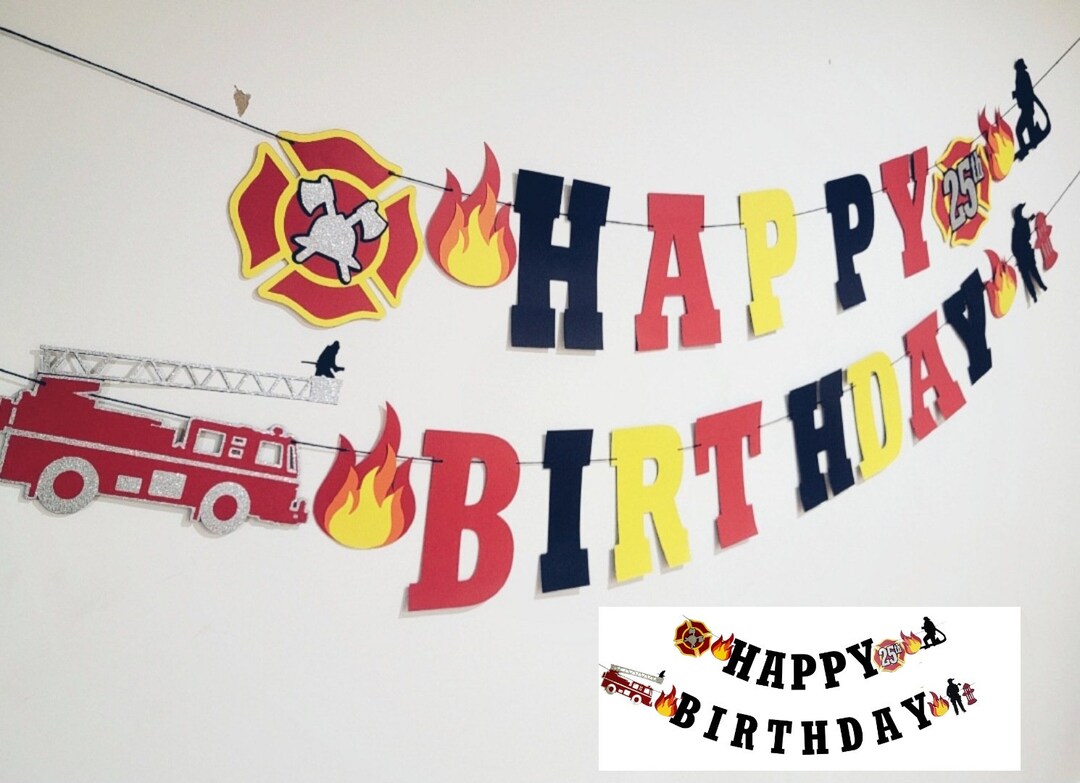 Firefighter Birthday Banner, Firefighter Custom Age Party Banner, Fire ...