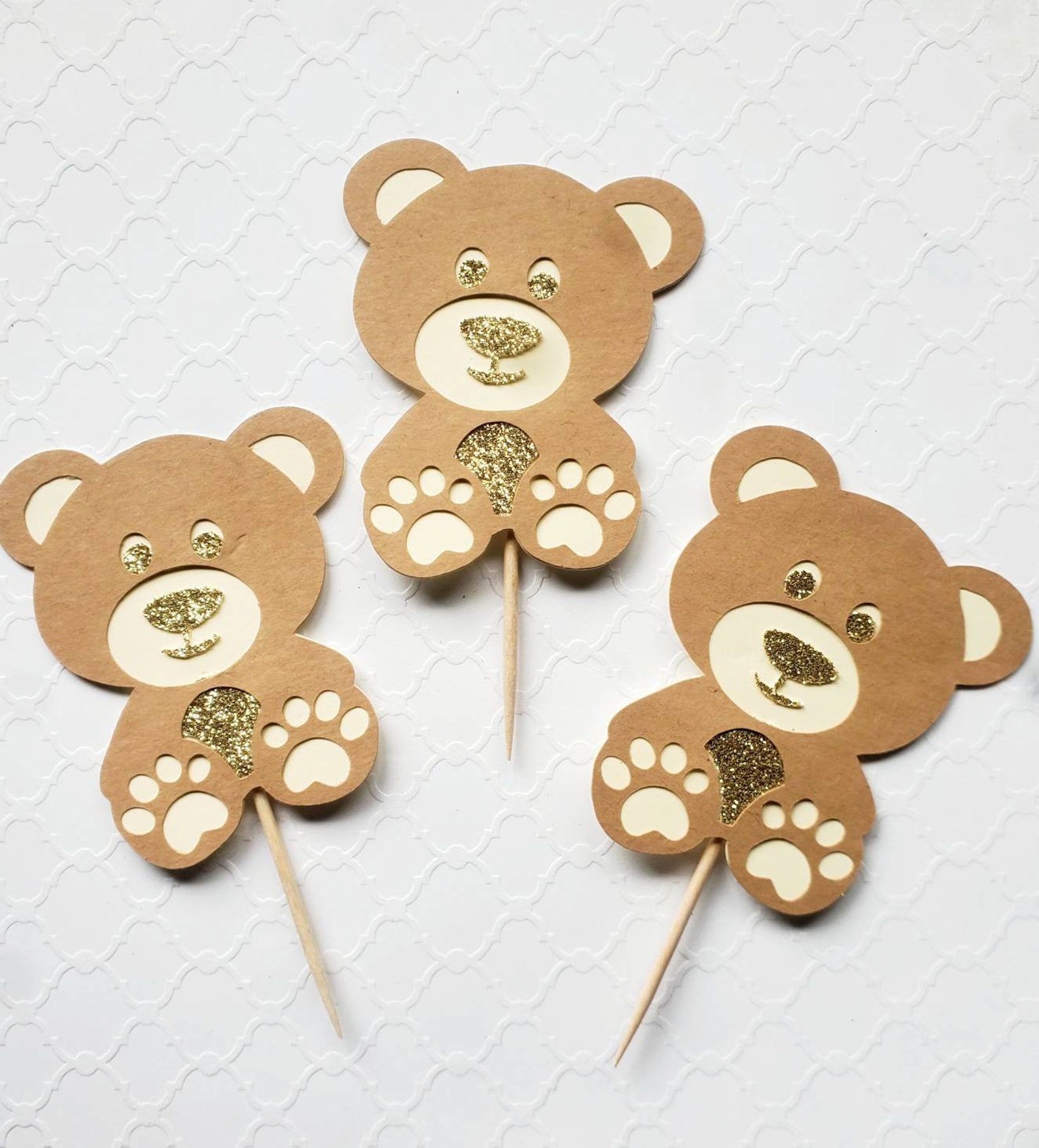 Teddy Bear Cupcake Toppers 12 Set Teddy Bear Birthday - Etsy