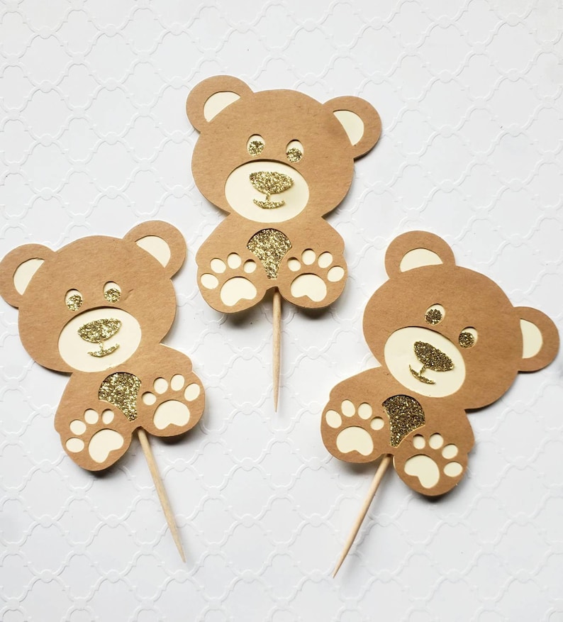 Teddy Bear Cupcake Toppers 12 Set Teddy Bear Birthday - Etsy Singapore