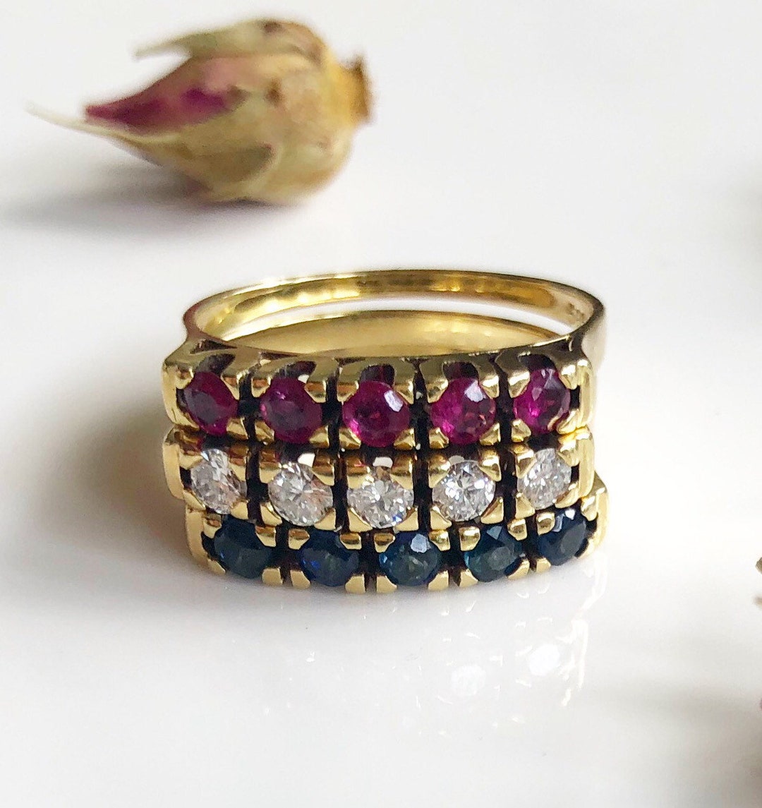 Vintage Half Eternity Stacking Rings in 9k Gold in Ruby, Sapphire and ...