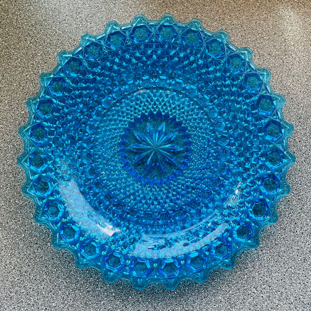 Vintage Turquoise Glass Cake Plates Pinwheel Design - Etsy