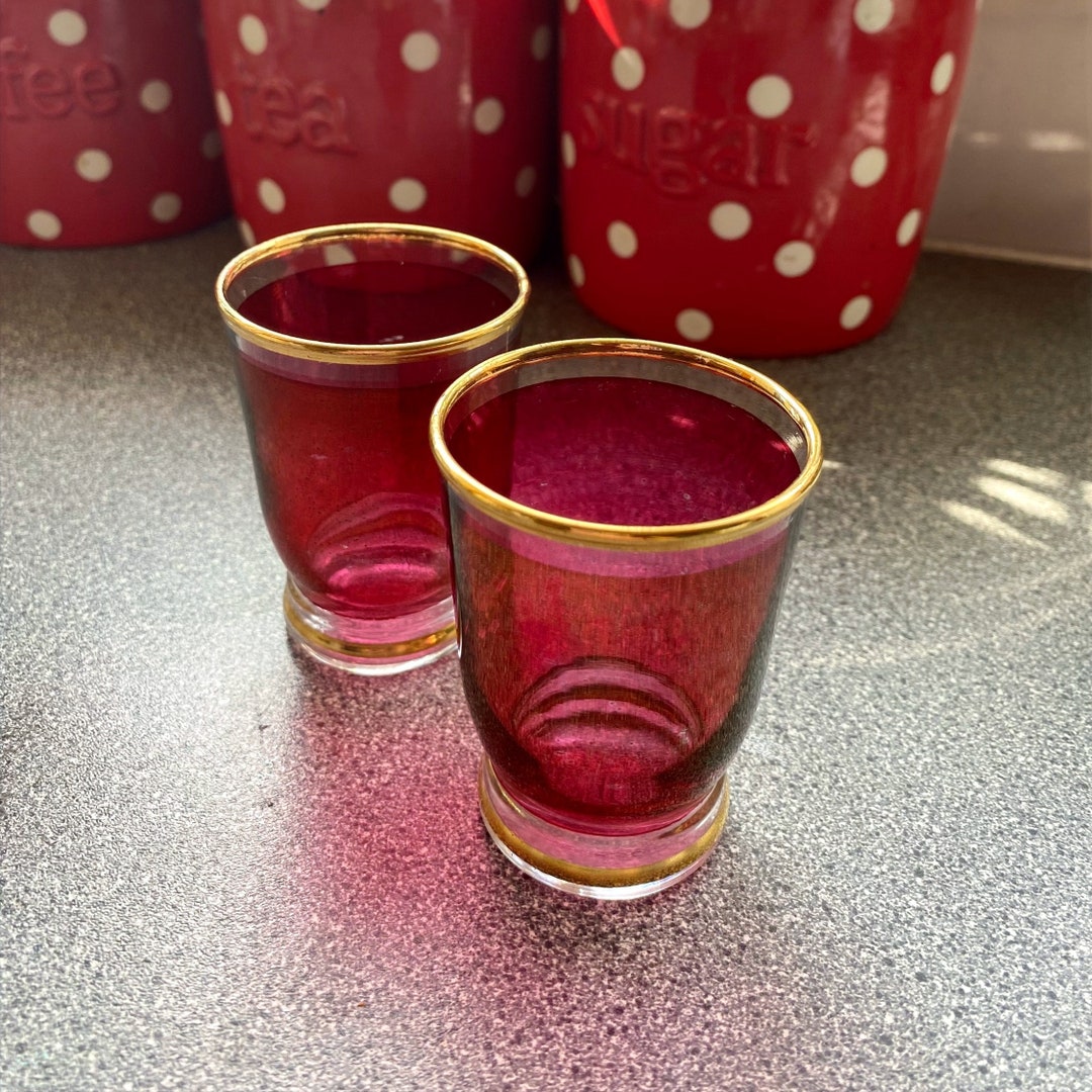 Vintage Cranberry Red Gold Rim Glasses Set of 2 - Etsy