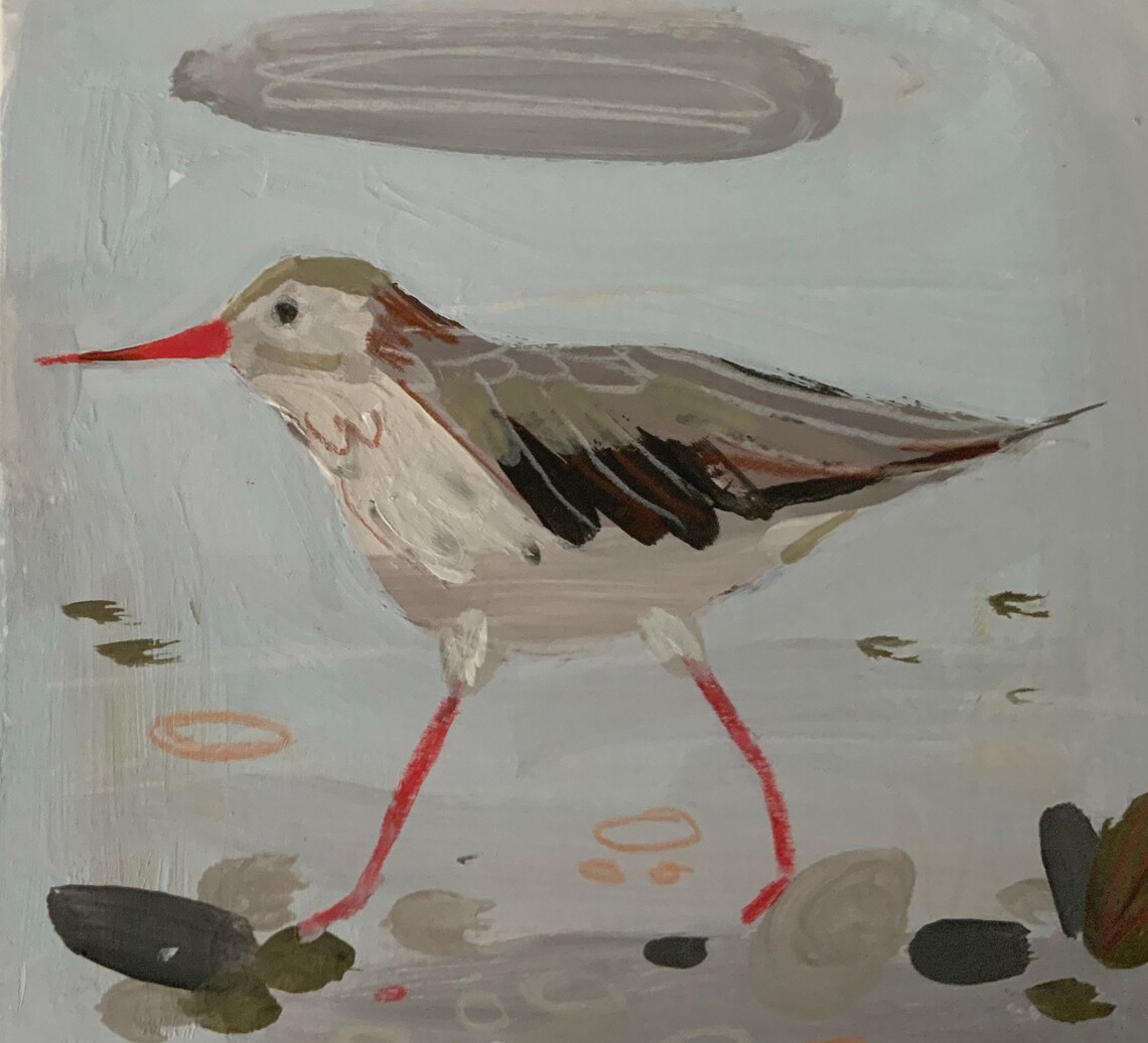 Original Sand Piper Painting – Mixed Media on Board | Handmade Rustic ...