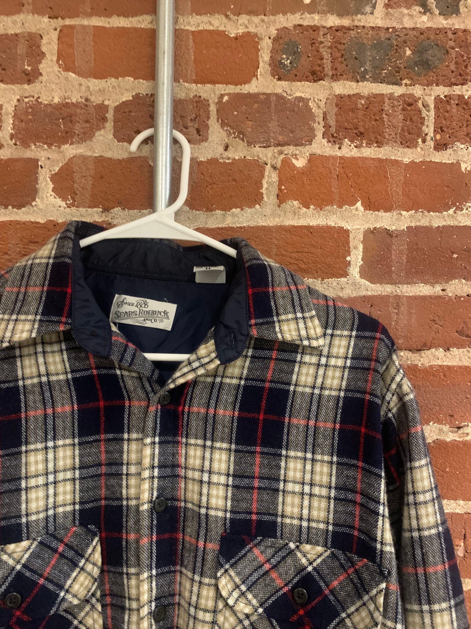 Vintage "sears & Roebuck Blue Flannel" Shirt Button Down Oxford Red ...