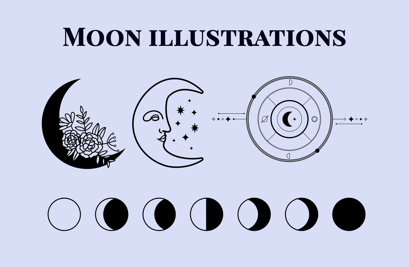 Moon Illustrations Vector Graphics Instant Digital | Etsy