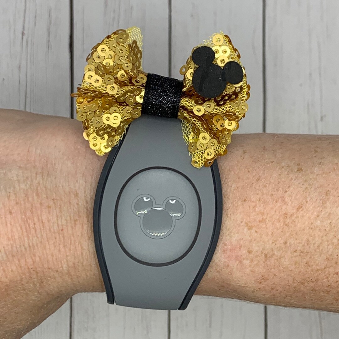 2 Gold Sequin Magic Band Bow / Black and Gold Band Bow / Mickey Magic ...