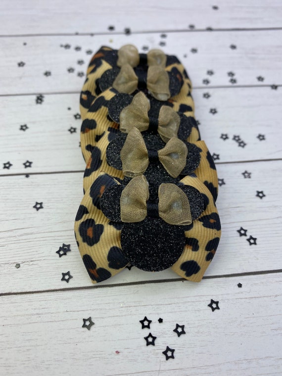 2 Mini Bow Leopard Print Animal Kingdom / Minnie Mouse | Etsy