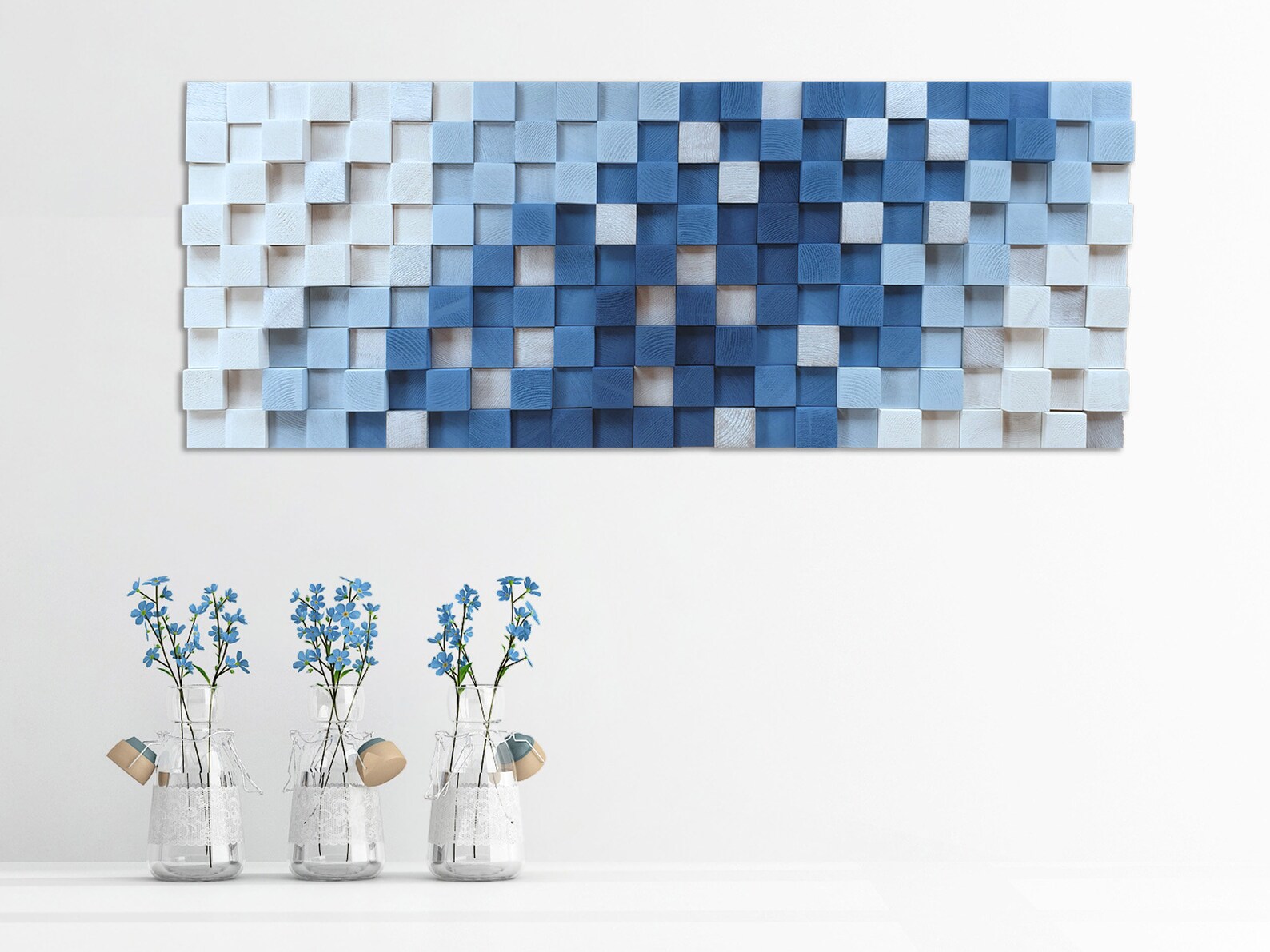 Wood Wall Sculpture Blue and Silver Wooden Wall Decor for - Etsy