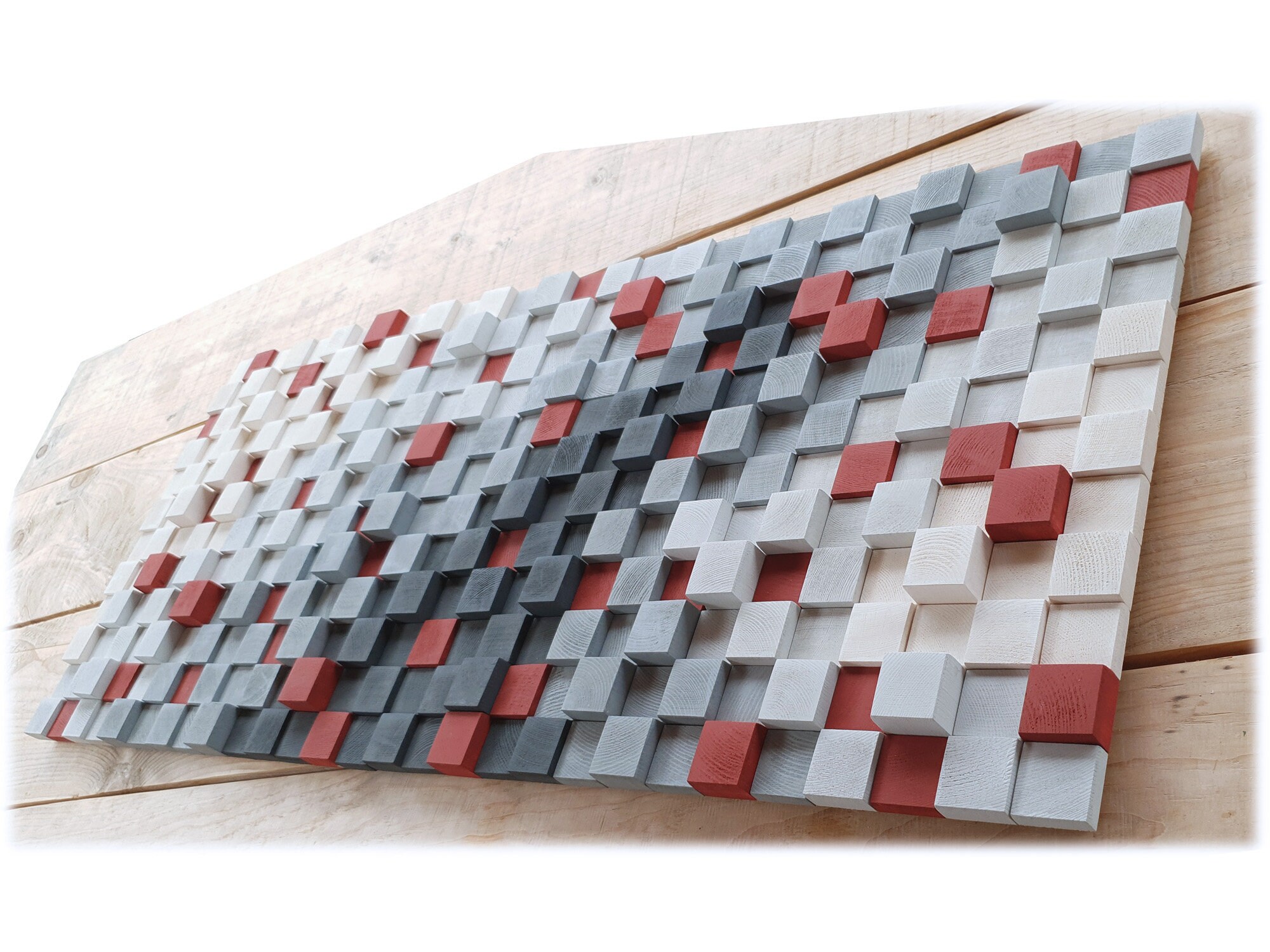 Modern wood wall art for rustic decor gray and red wood wall | Etsy