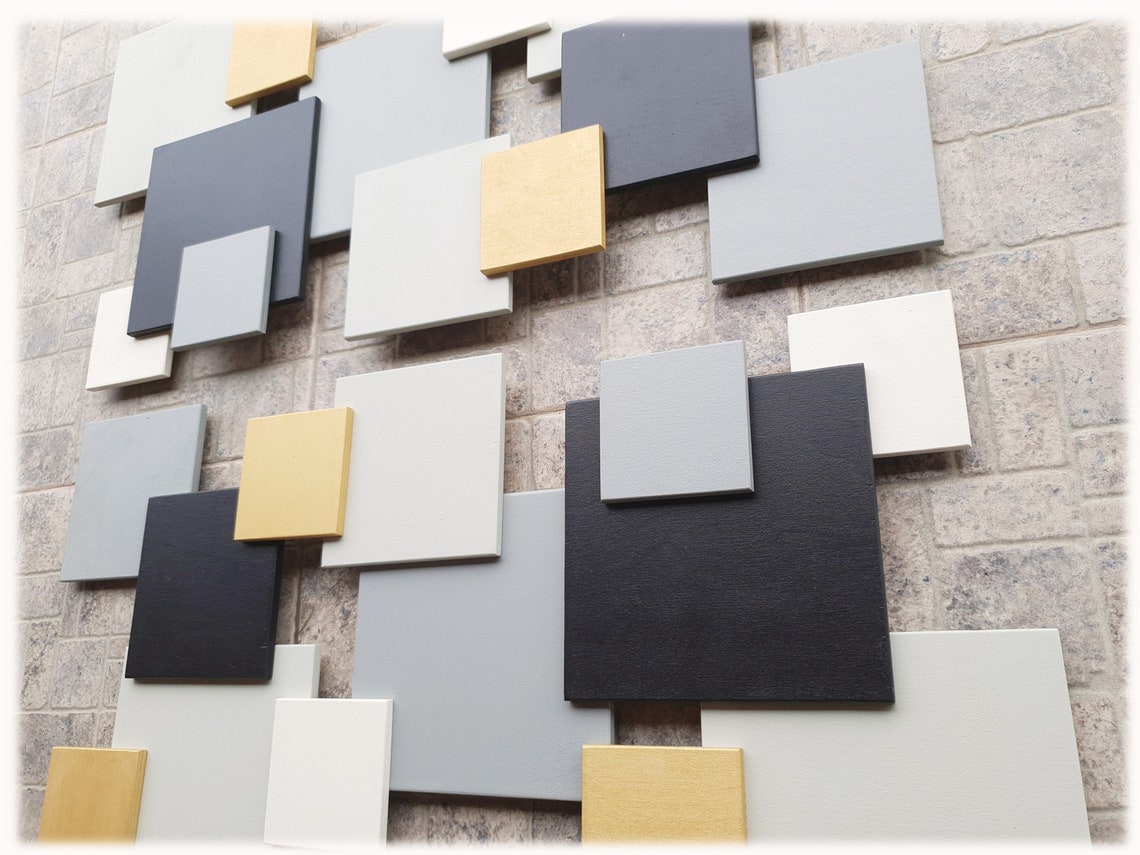 Geometric 3d Wall Art With Squares in Gray Black White and - Etsy