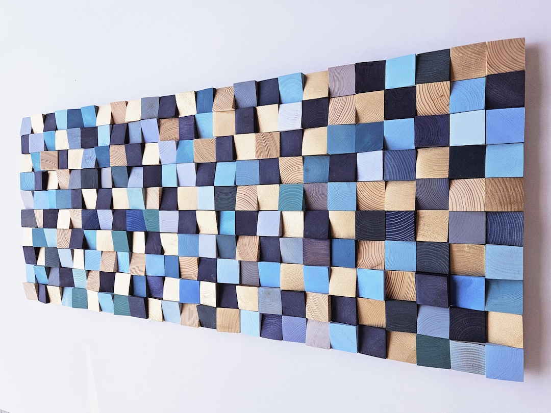 Blue Wood Wall Art, Sound Diffuser Art Panel, Acoustic Wall Panel Art ...