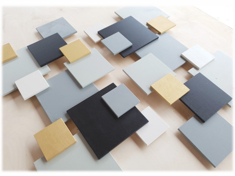 Geometric 3d Wall Art With Squares in Gray, Black, White and Gold ...