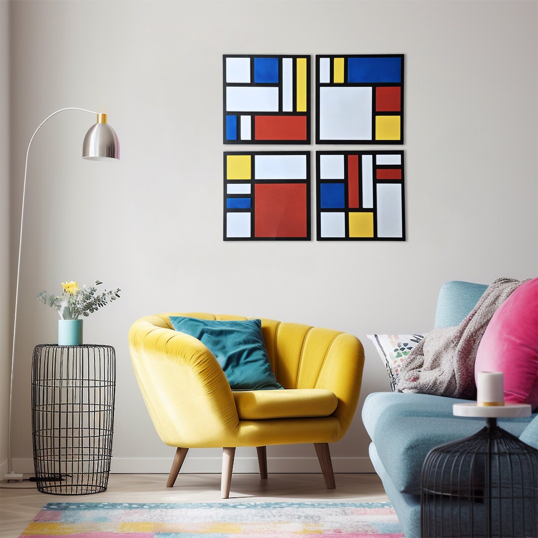 Colorful Wall Art for Modern Decoration, Mondrian Style Wood Wall Art ...