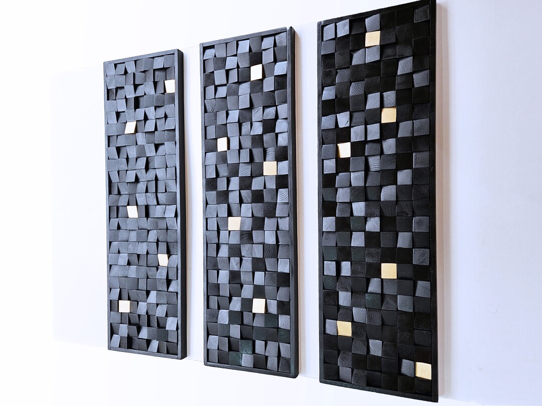 Black and Gold Wall Decor for Elegant Interiors, Set of Three Wood ...