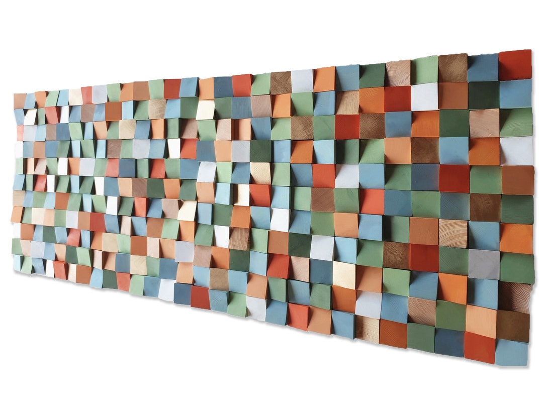Large Wooden Wall Art, Multicolor Wall Art for Natural Decor, Abstract ...