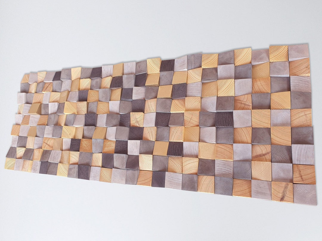 3d Block Wood Wall Art, Abstract Wooden Wall Decor for Modern House ...