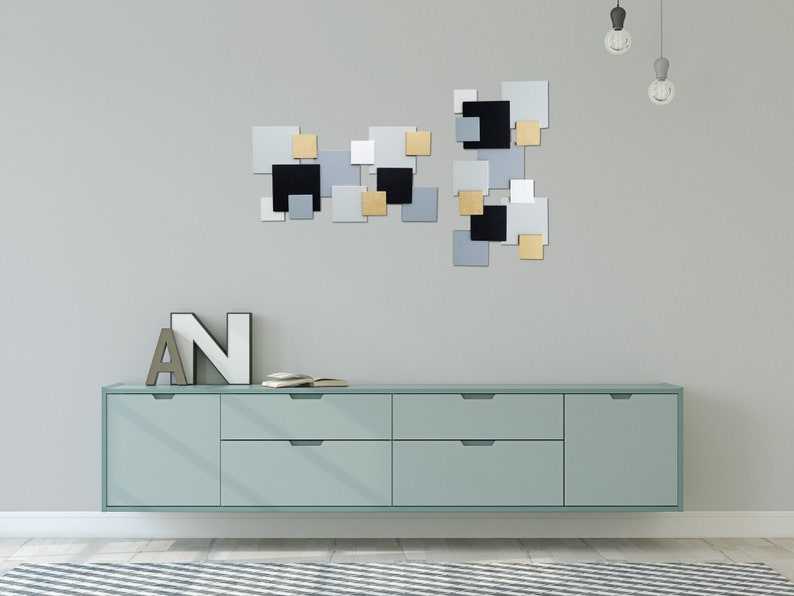 Geometric 3d Wall Art With Squares in Gray Black White and - Etsy