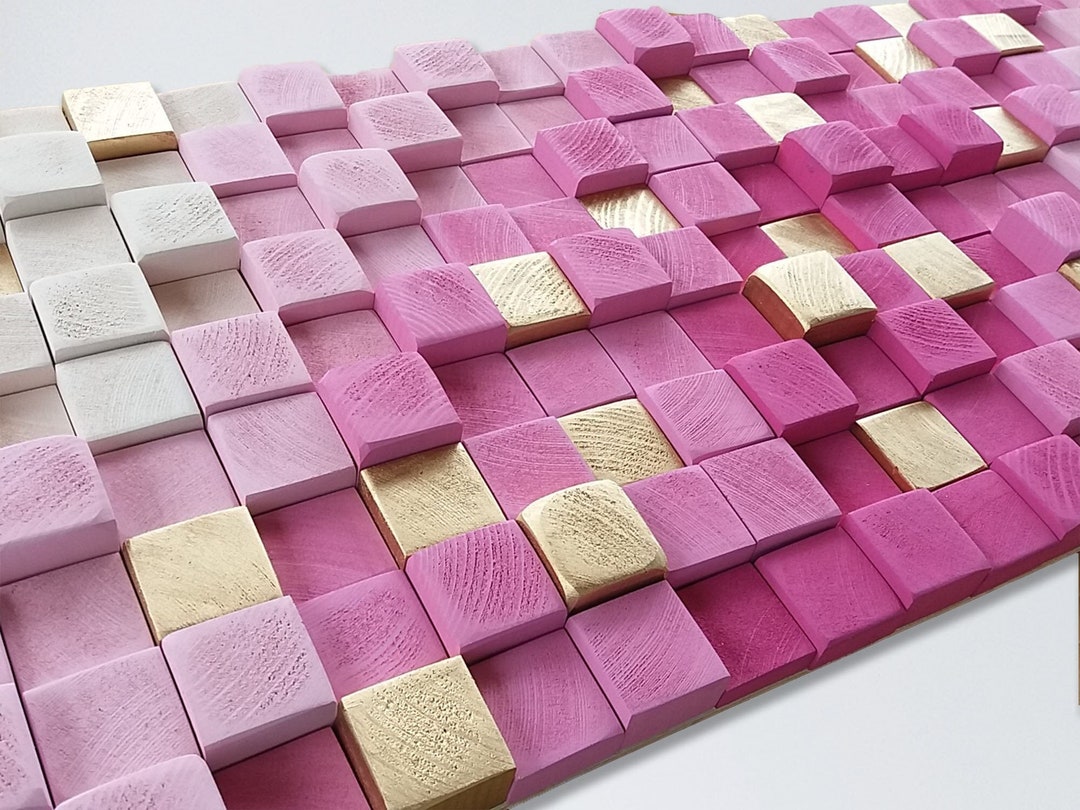 Pink & Gold Wooden Block Wall Art: 3D Wood Sculpture - Etsy