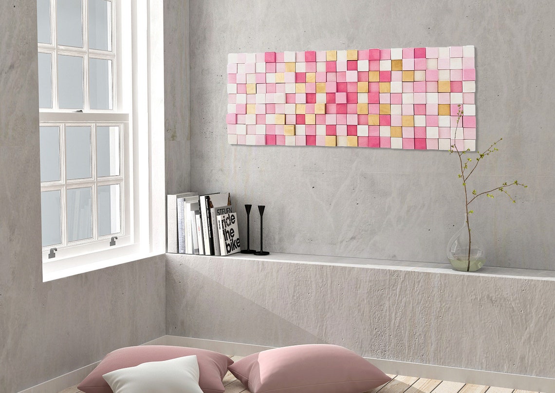 Pink Wall Art Wood for Rustic Wall Decor in Pink Shadows Wall - Etsy