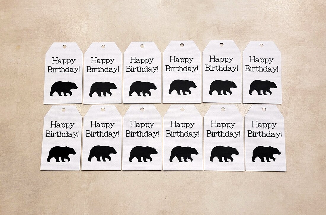 12 Birthday Gift Tags / Bear Gift Tags / Handmade Tags / - Etsy