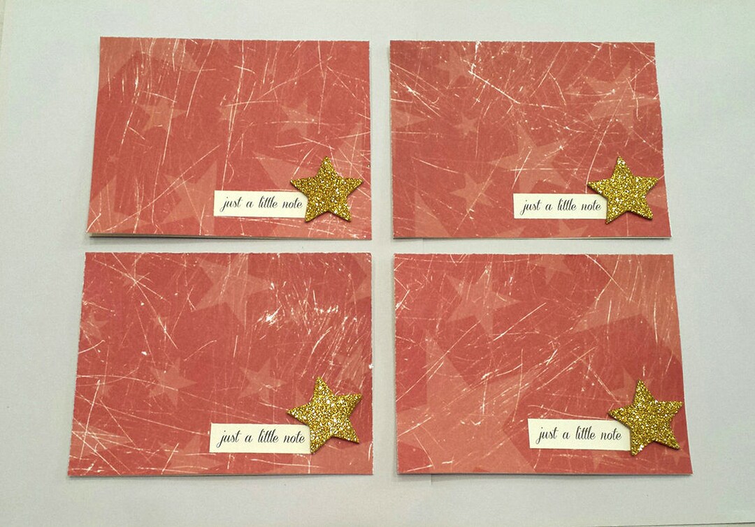 4 Red Stars Card Set / Gold Glitter / Stationery Set / Just a Little ...