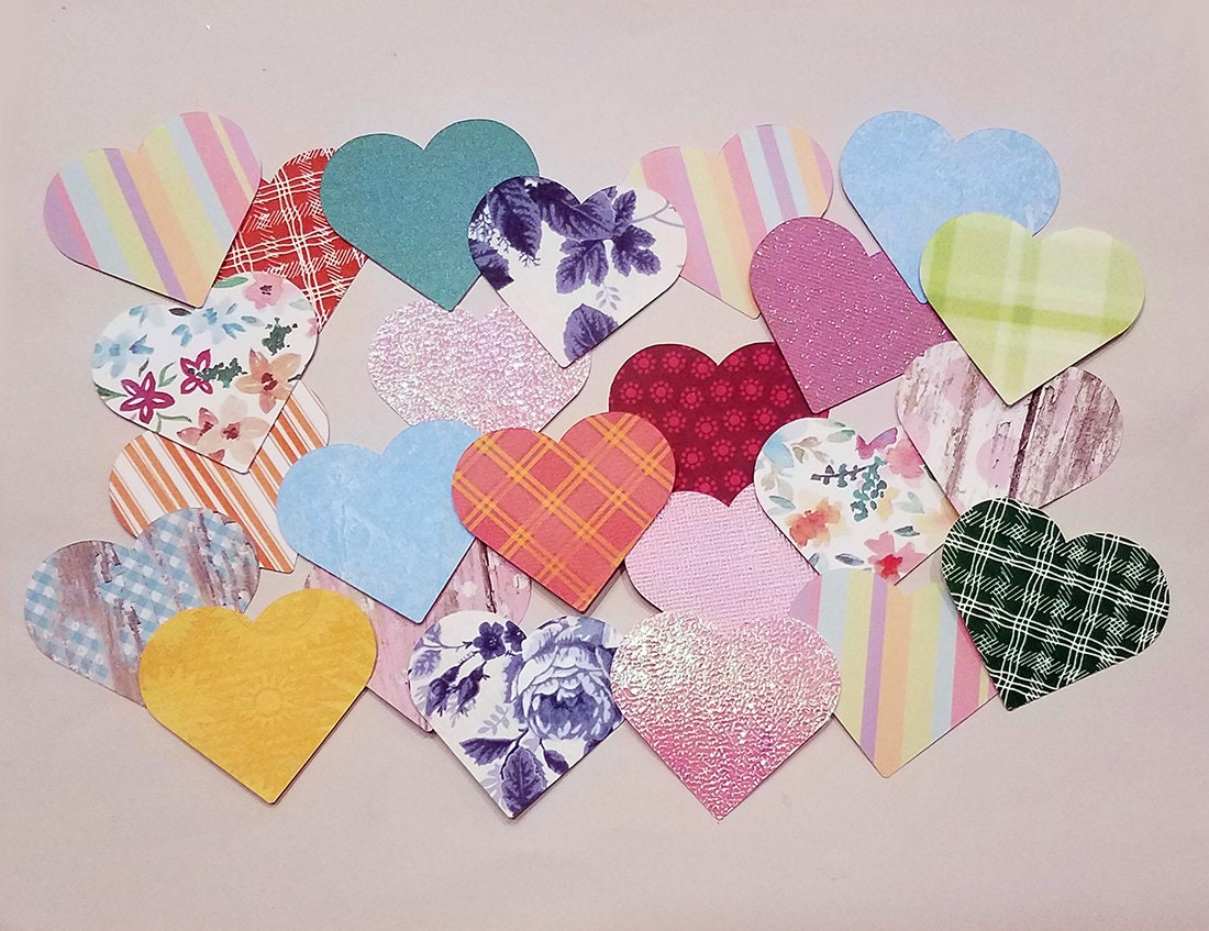 90 Paper Hearts / Paper Cut Outs / Heart Die Cuts / Assorted Paper ...