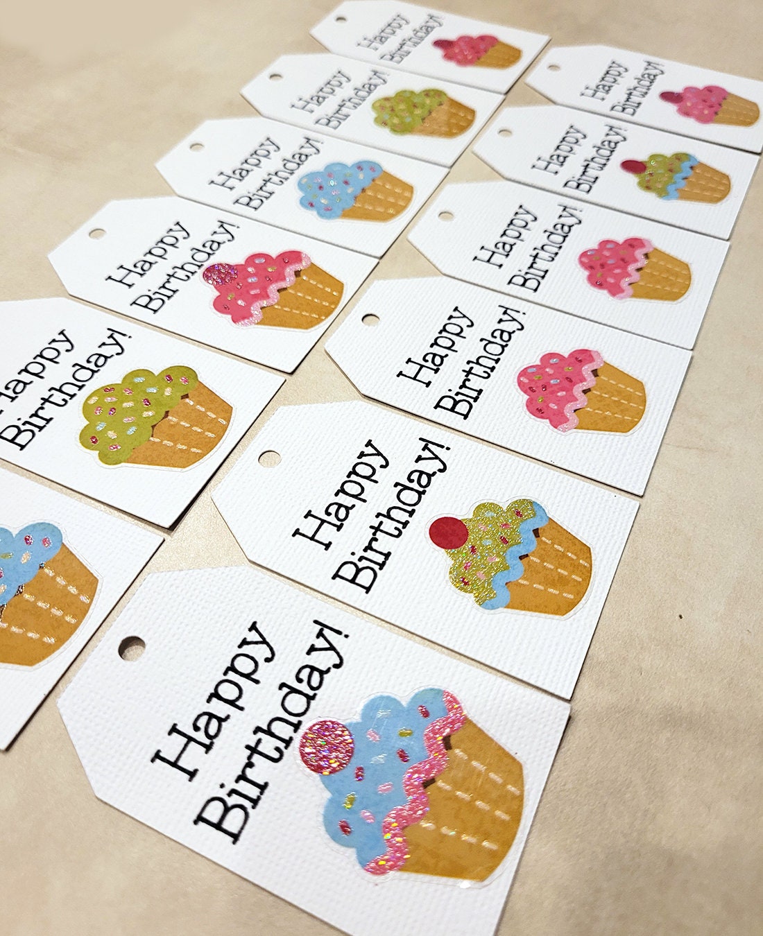 12 Birthday Gift Tags / Cupcake Gift Tags / Handmade Tags / Unique Gift ...