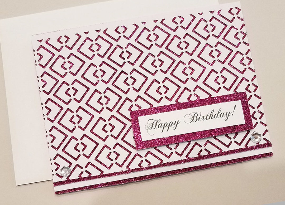 Handmade Birthday Card / Scrapbook Paper / Pink Glitter Paper / Unique ...