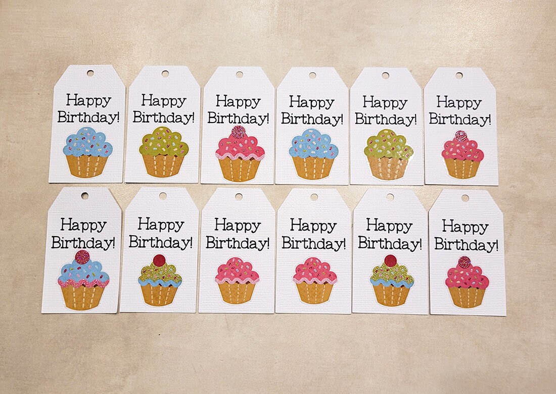 12 Birthday Gift Tags / Cupcake Gift Tags / Handmade Tags / - Etsy