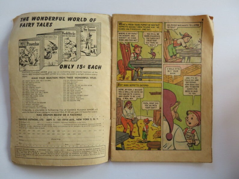 1954 Pinocchio Classics Illustrated Junior #513 Gilberton Pub/pinocchio Comic Book/vintage ...