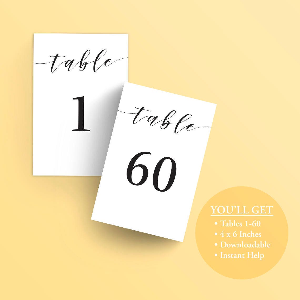 Black Table Number Printable Set of 1-60 - Instant Download PDF ...