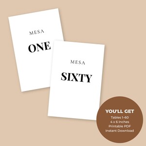 Mesa Bold Word Table Number Printable Set of 1-60 - Instant Download ...