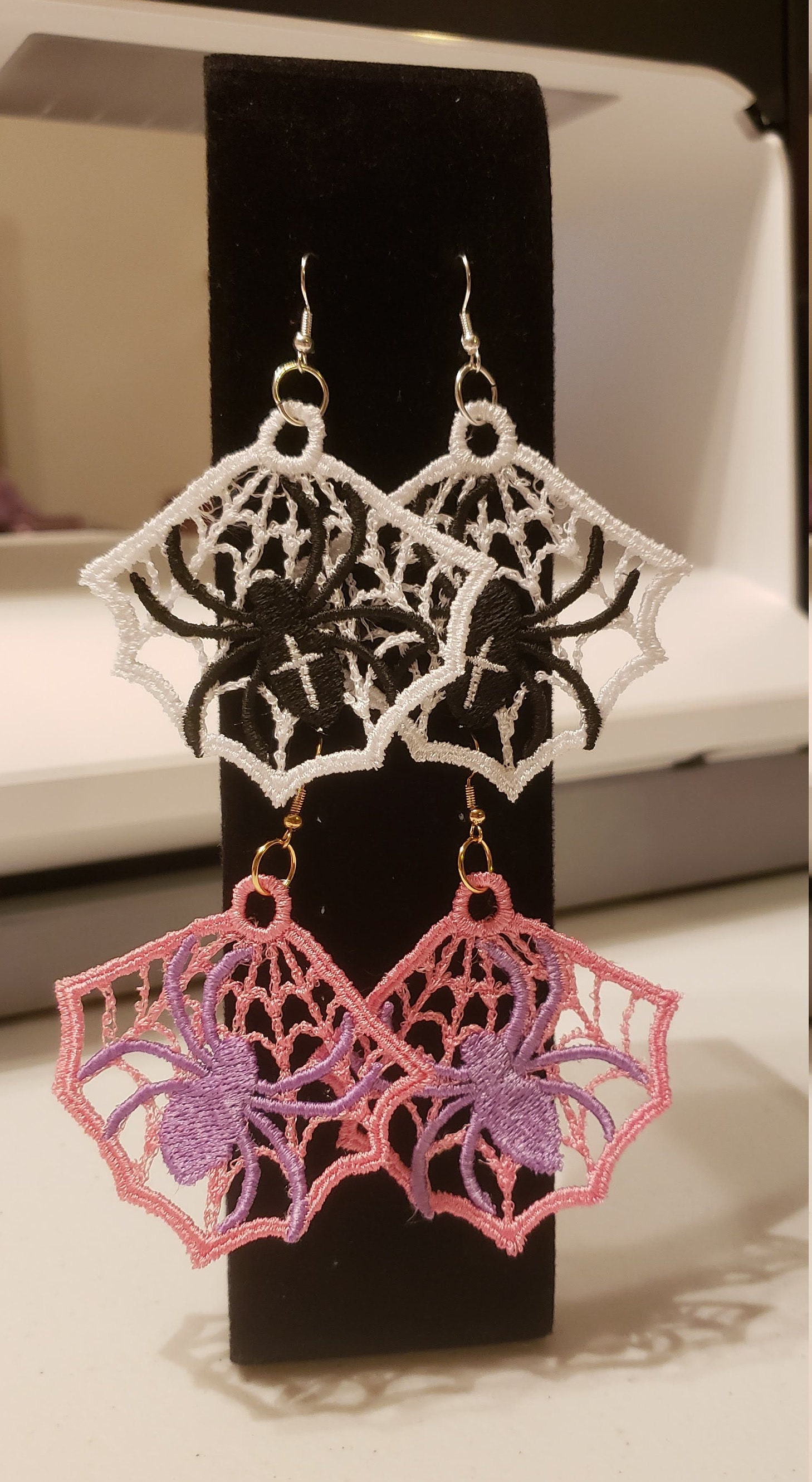 Spider and Web Free Standing Lace Earrings | Etsy