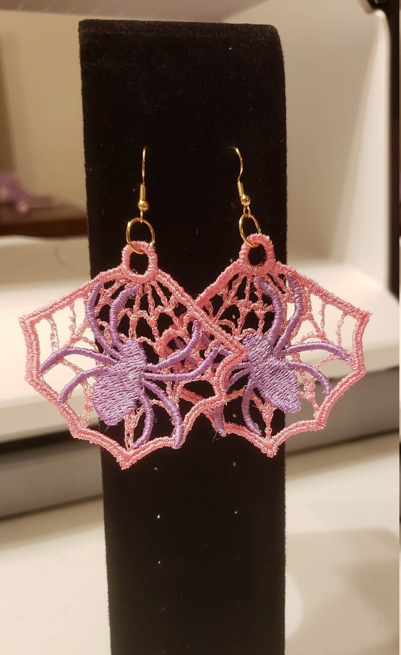 Spider and Web Free Standing Lace Earrings - Etsy