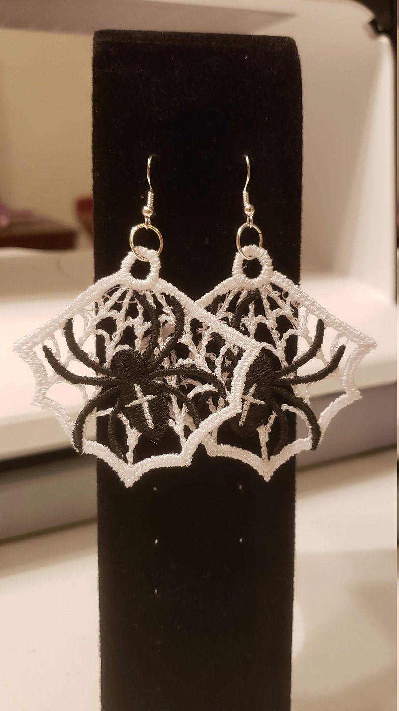 Spider and Web Free Standing Lace Earrings - Etsy