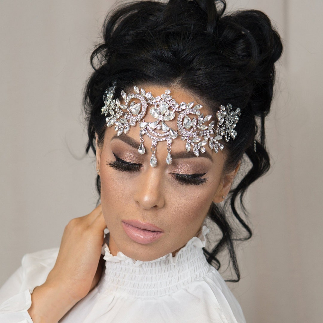 Crystal Diamond Forehead Headpiece Bridal Crown Vintage Halo Bride Hair ...