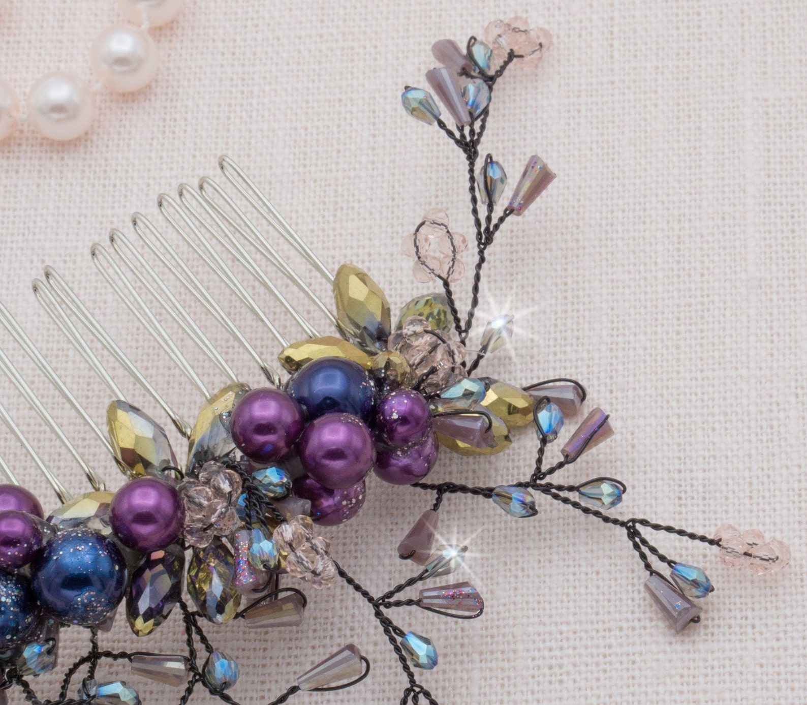 Purple Violet Pearl Beaded Hair Comb Rhinestone Purple Hair | Etsy