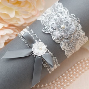 Gray Wedding Dress Garter Belt Grey Lace Bridal Garter Set Non Slip ...