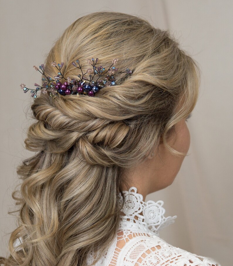 Purple Violet Pearl Beaded Hair Comb Rhinestone Purple Hair - Etsy