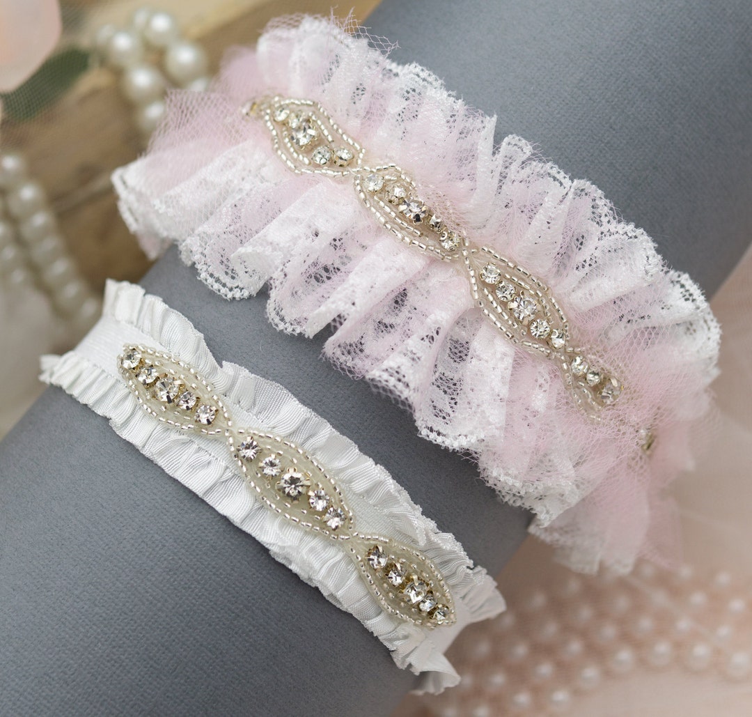 Blush and White Lace Garter Set Lace Wedding Garter, Light Pink Stretch ...