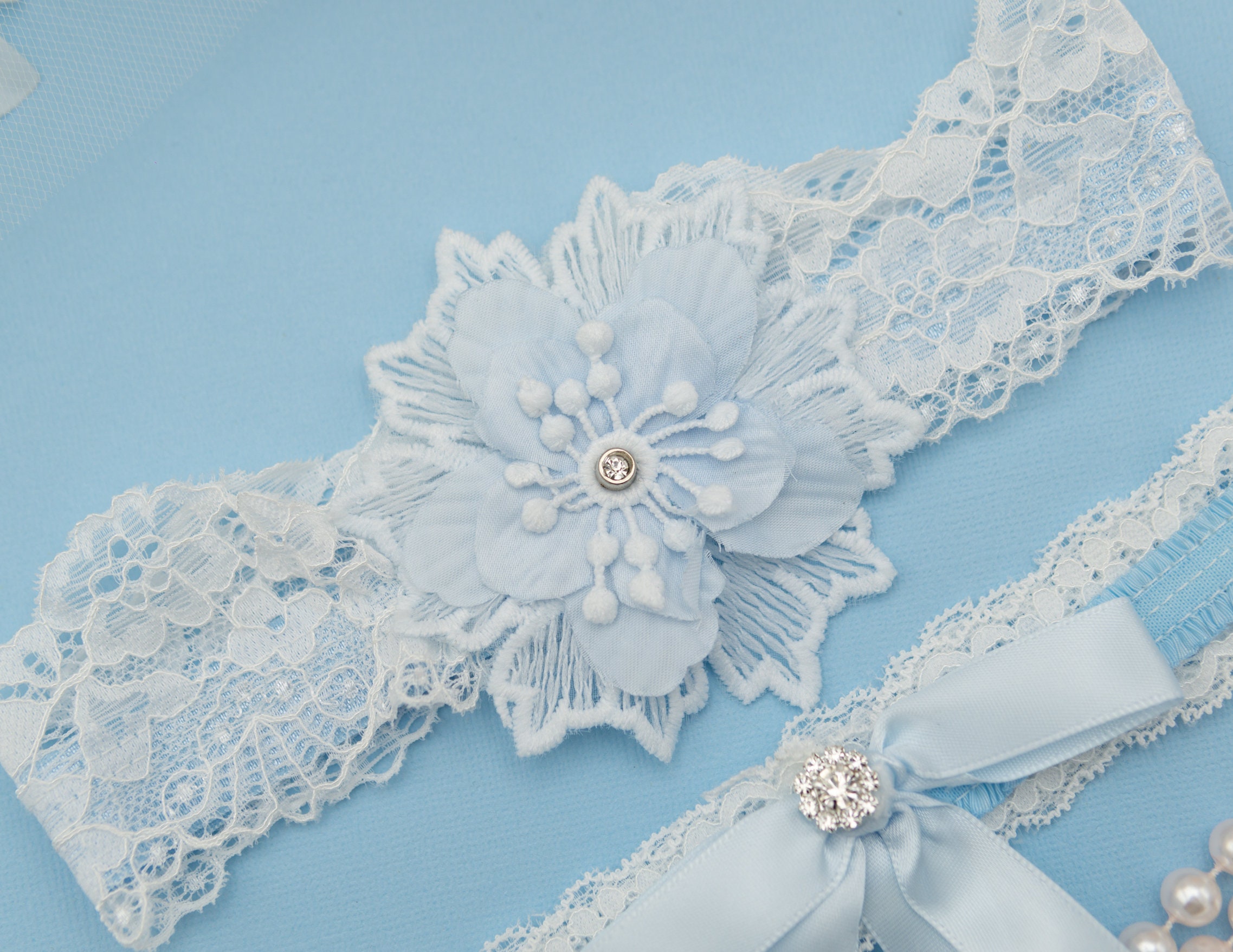 Blue garter something blue blue wedding garter blue bridal | Etsy