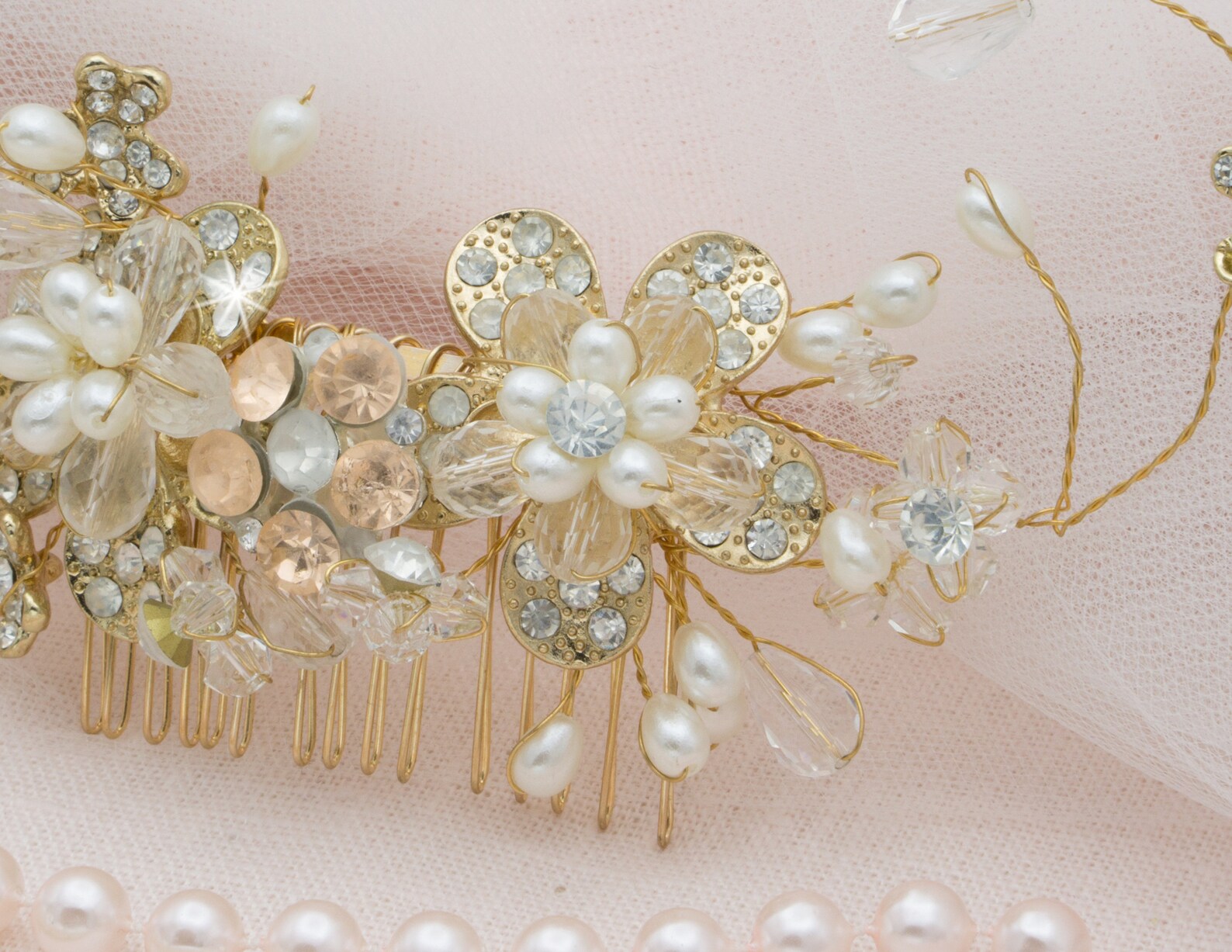 Gold Bridal Comb Floral Bridal Comb Pearl Bridal Comb Bridal - Etsy