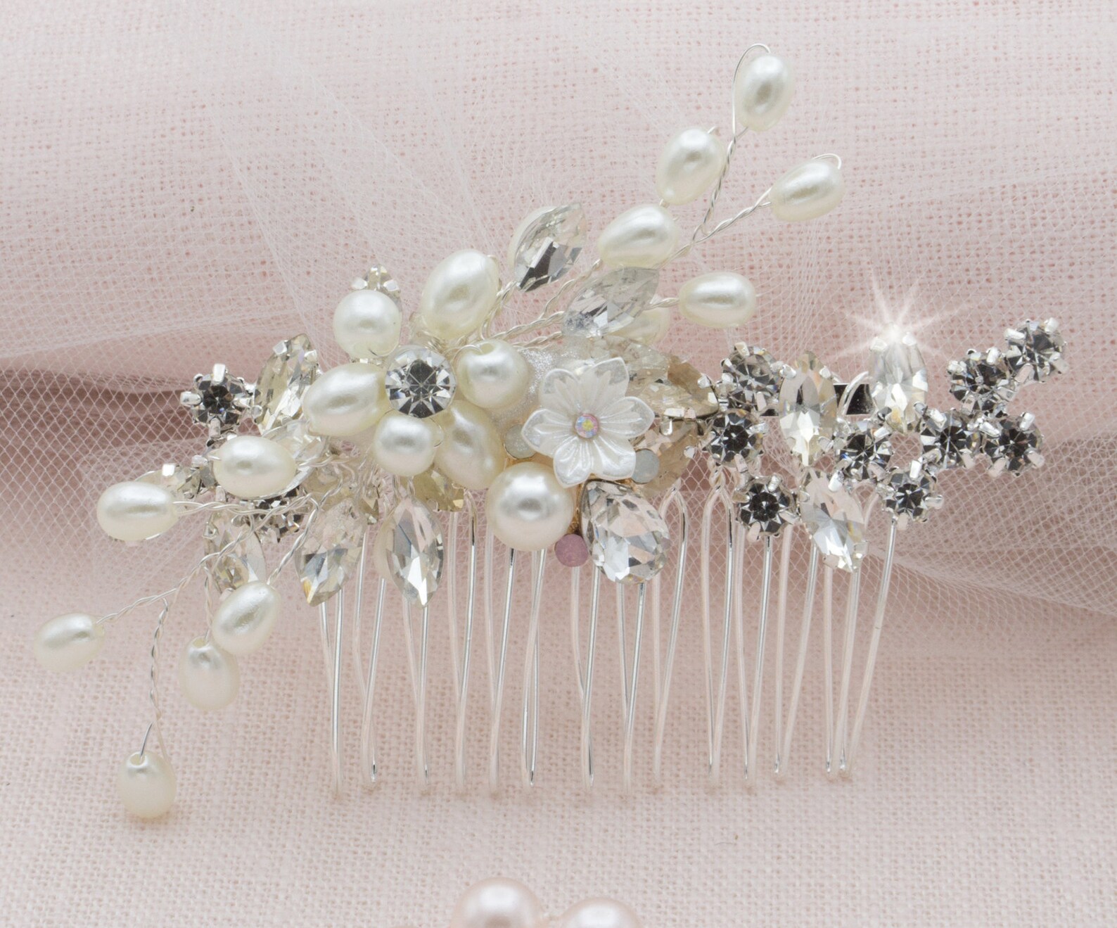 Small Pearl Rhinestone Pink Iridescent Bridal Hair Comb Floral - Etsy