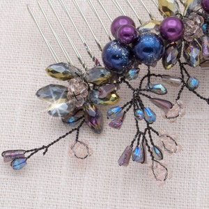 Purple Violet Pearl Beaded Hair Comb Rhinestone Purple Hair Comb Violet ...