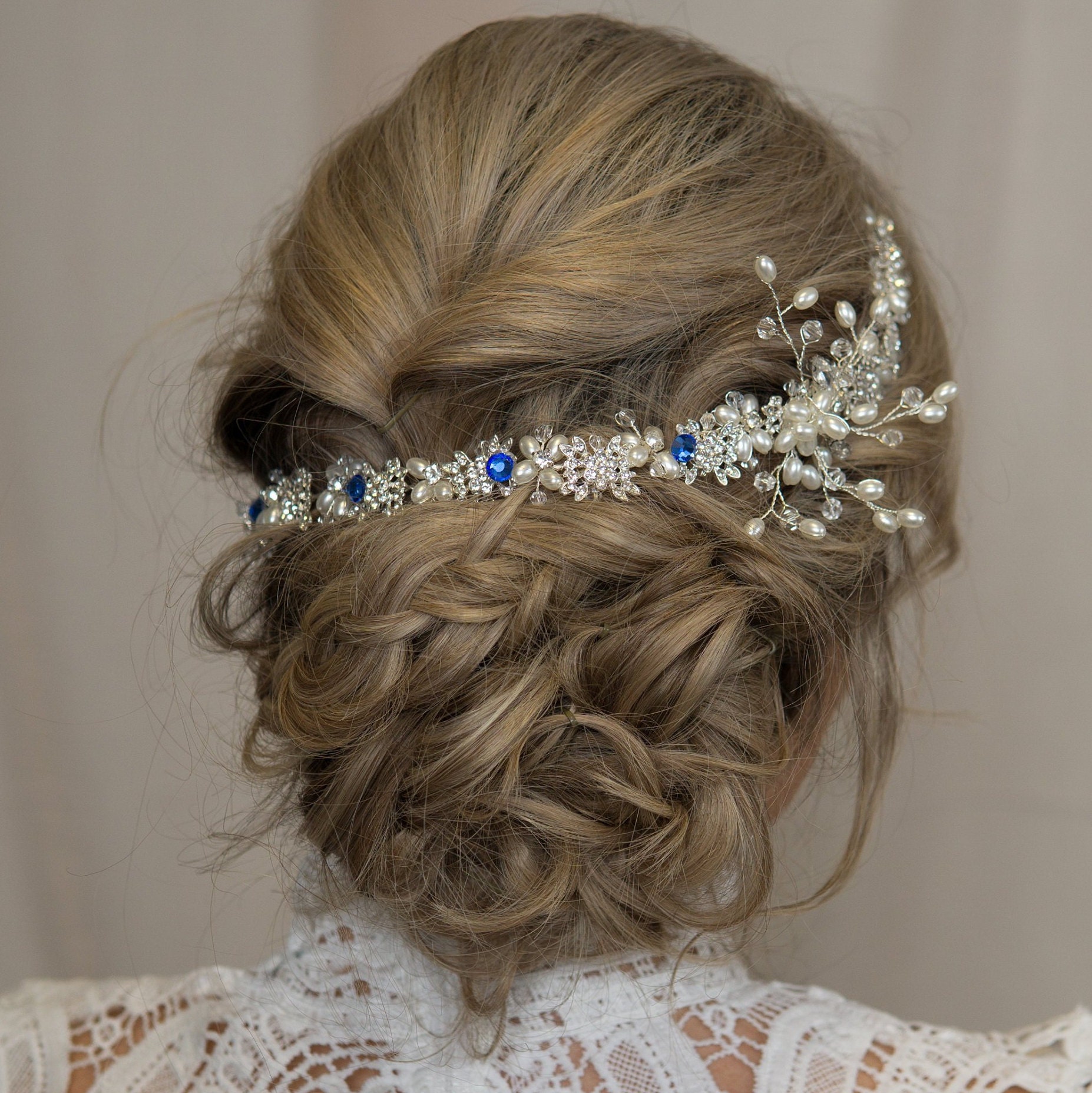 Something blue Headpiece wedding Bohemian bridal Flower bridal | Etsy