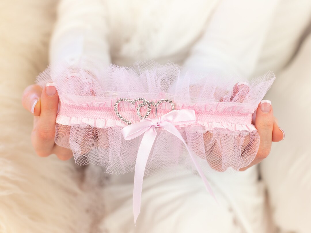 Pink Heart Wedding Garter Set Non Slip Bridal Shower Gift and Lingerie ...