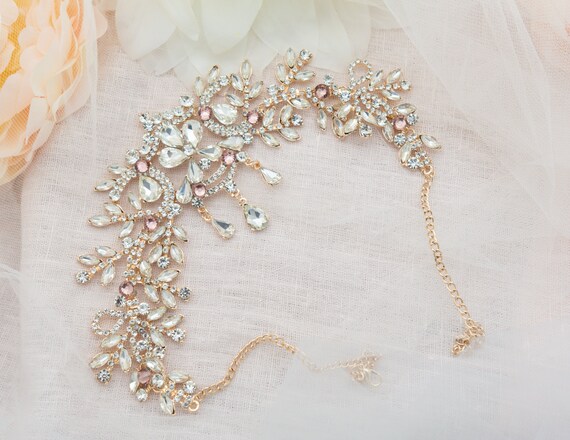 Gold Forehead Jewelry Crystal Bridal Tiara Halo Headpiece - Etsy
