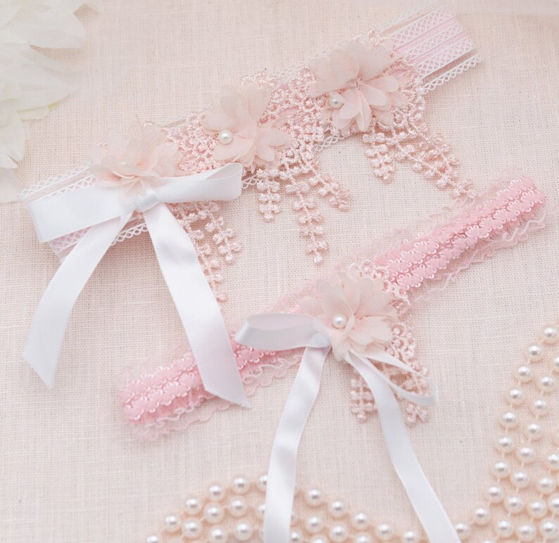 Wedding Garter Blush Lace Garter Custom Pink Flower Garter for - Etsy ...