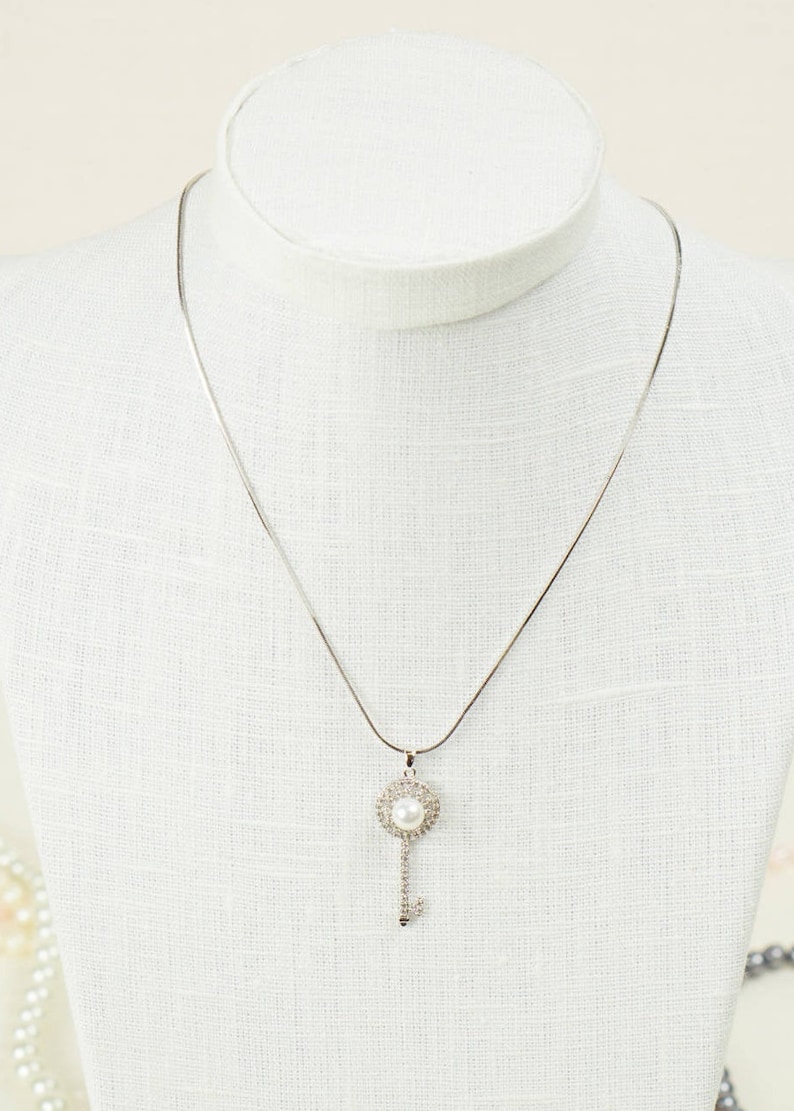 Key Locket Necklace Pearl Locket Key to My Heart Key Charm - Etsy