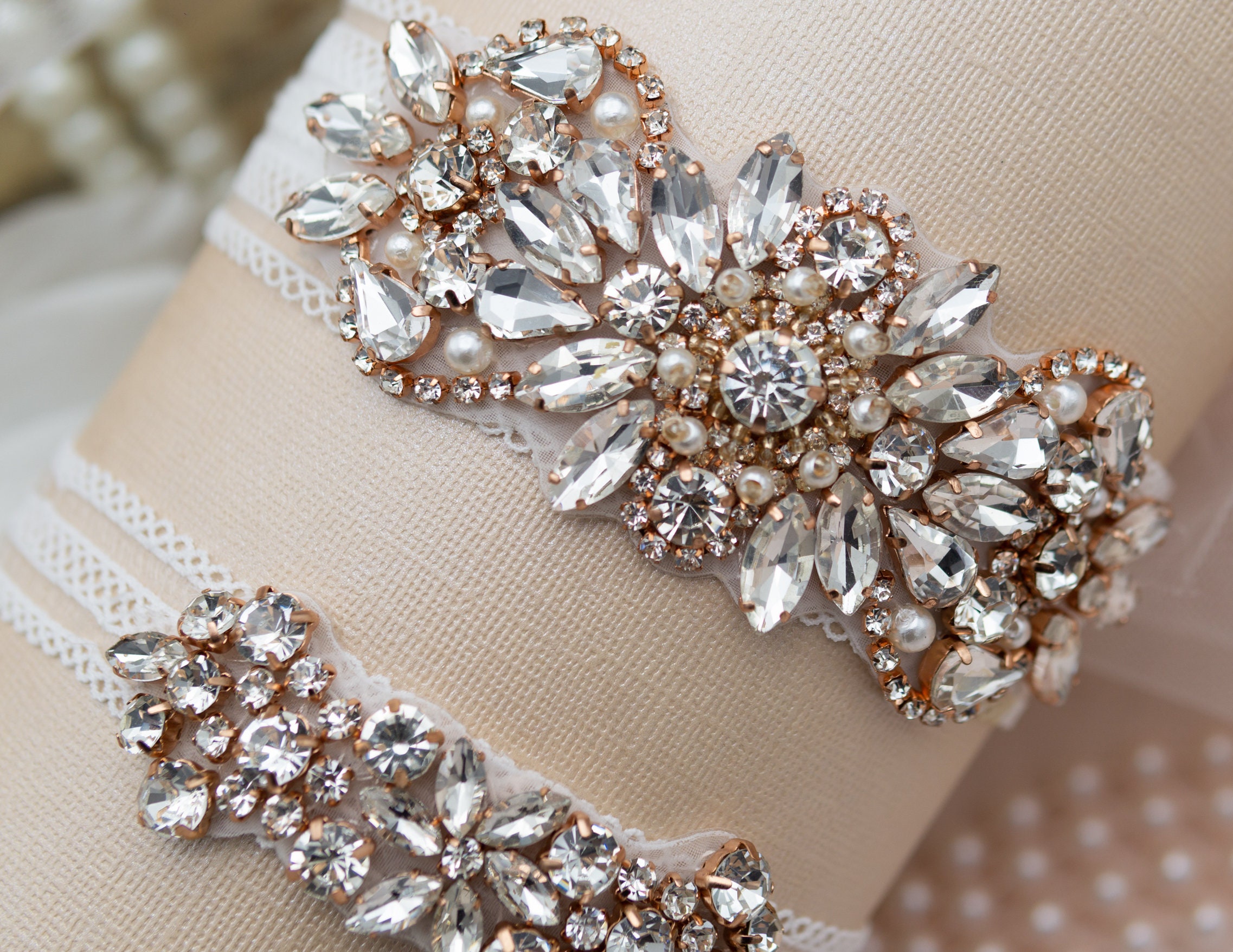 Rose Gold Garter Set Wedding Garter Prom Garter Crystal | Etsy